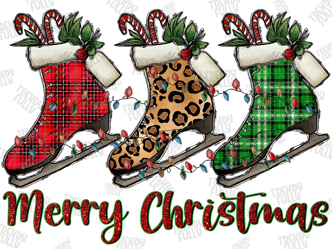 Merry Christmas Ice Skating Boots and Coffee Png Sublimation Design ...