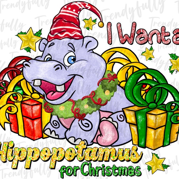Hippopotamus for Christmas Png - Etsy