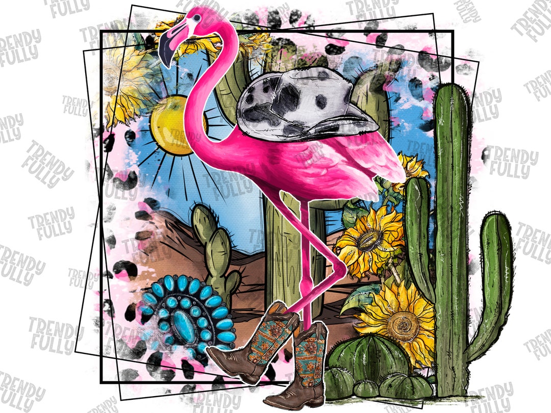 Western Flamingo PNG, Cowgirl Hat, Cactus, Turquoise (digital Download ...