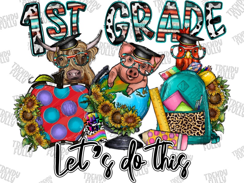 1st Grade Let's Do This Png Cow Pig Chicken Crayons - Etsy