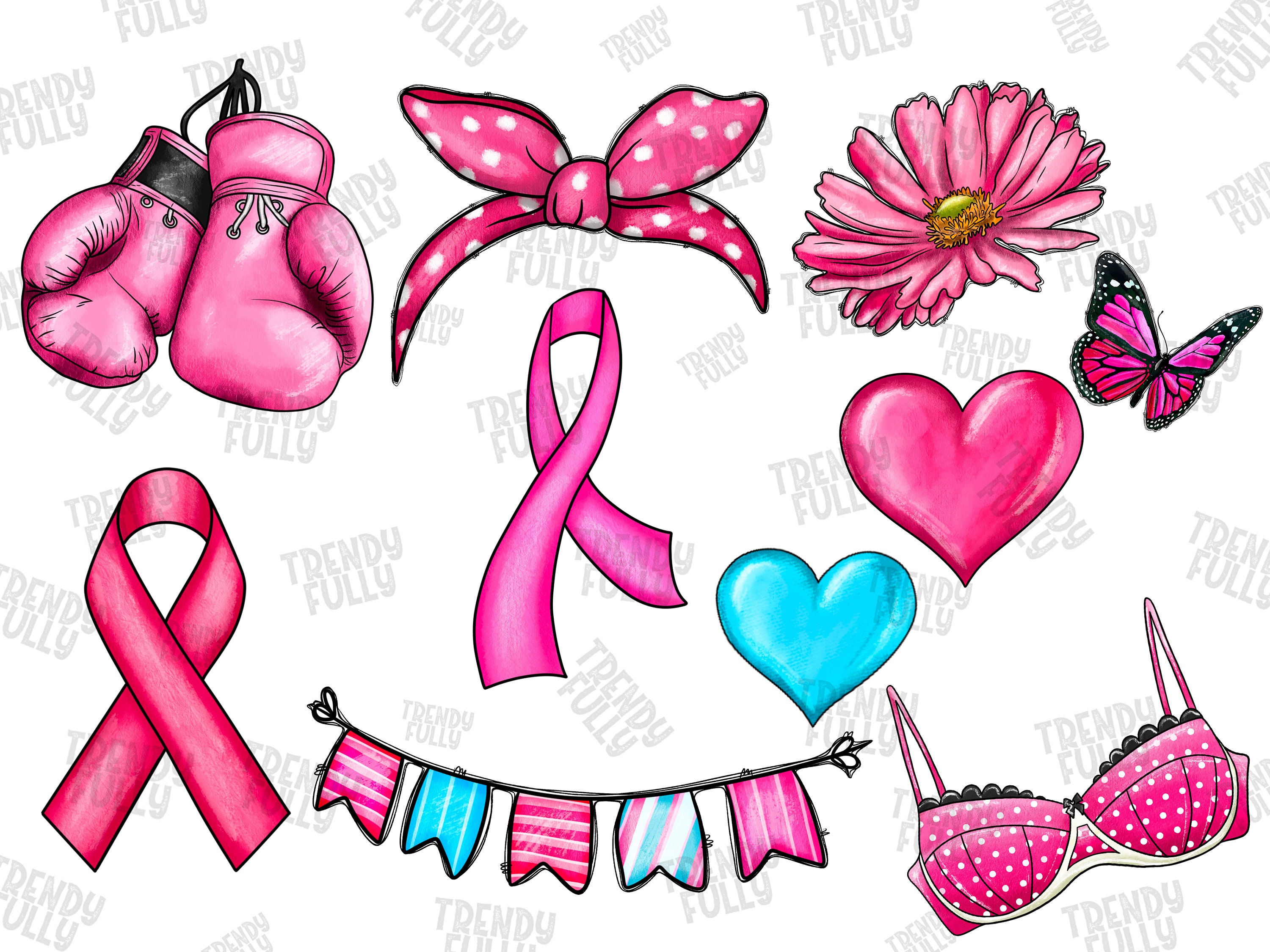 Breast Cancer Doodle Alphabet Bundle, Pink Ribbon PNG Letters ...