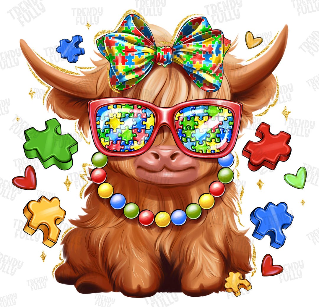 Austim Highland Cow, Autism Png, Autism Awareness Png, Coquette Bow Png ...
