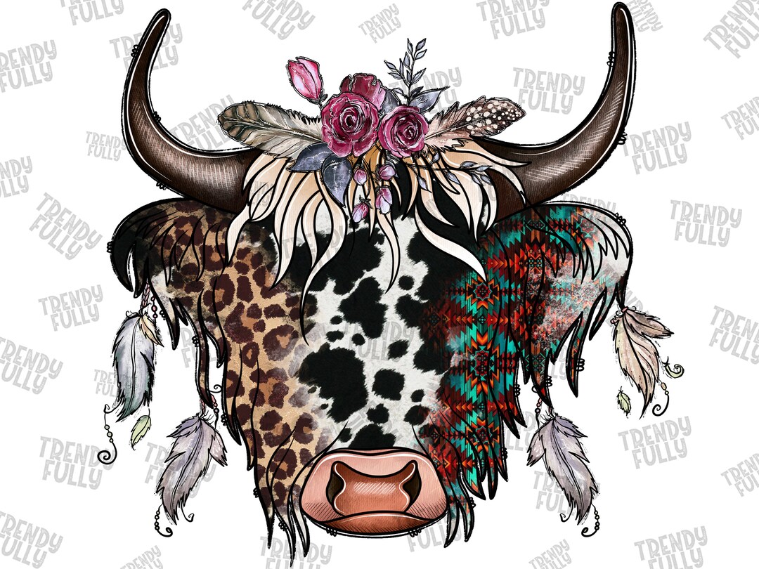 Western Highland Cow Png, Texas Cow Png, Cowhide, Aztec, Western ...