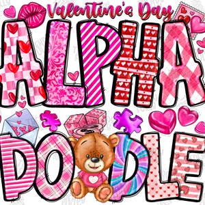 Valentine's Day Doodle Alphabet Bundle, Xoxo PNG Letters, Sublimation ...