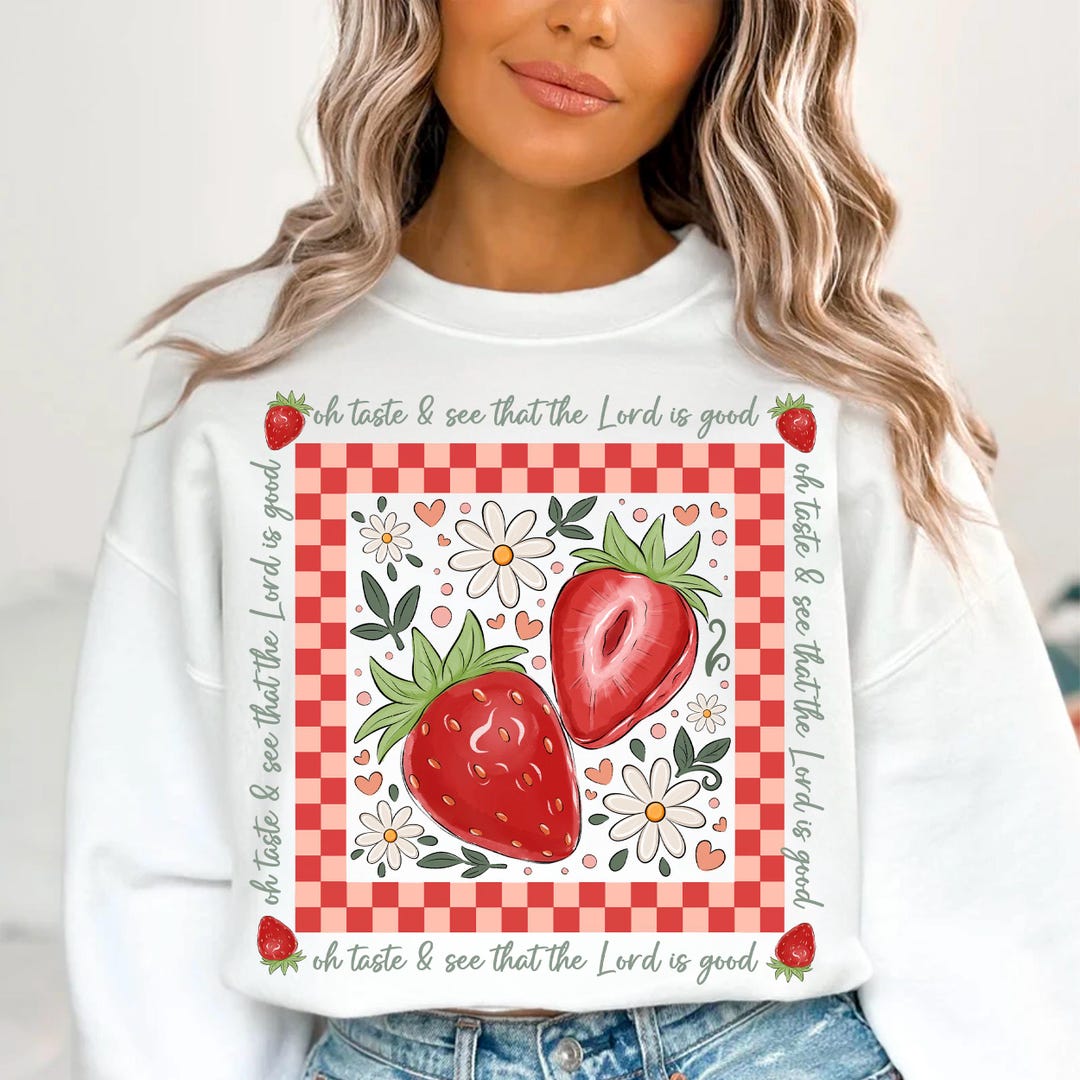 Strawberry "oh Taste and See" Floral Png, Bible Verse Png, Christian ...