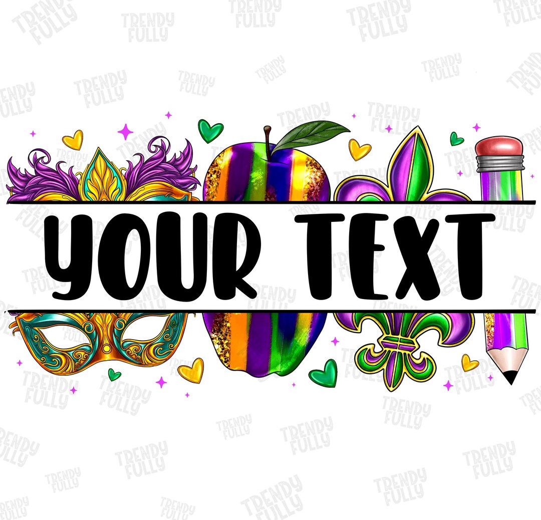 Mardi Gras Custom Name Frame PNG, Kids Mardi Gras Sublimation Design ...