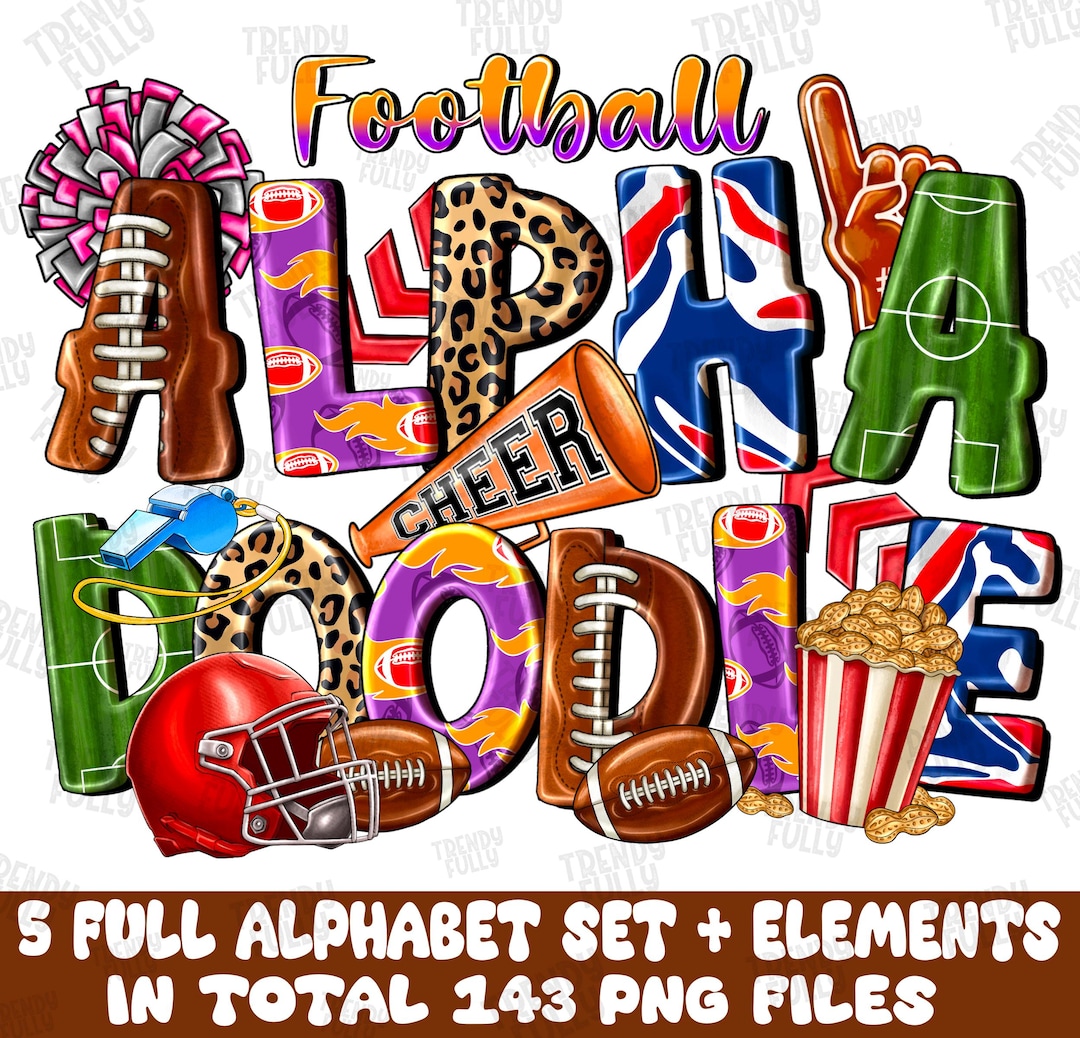 Football Alphabet Png Files Bundle, Football Doodle Letters Png ...