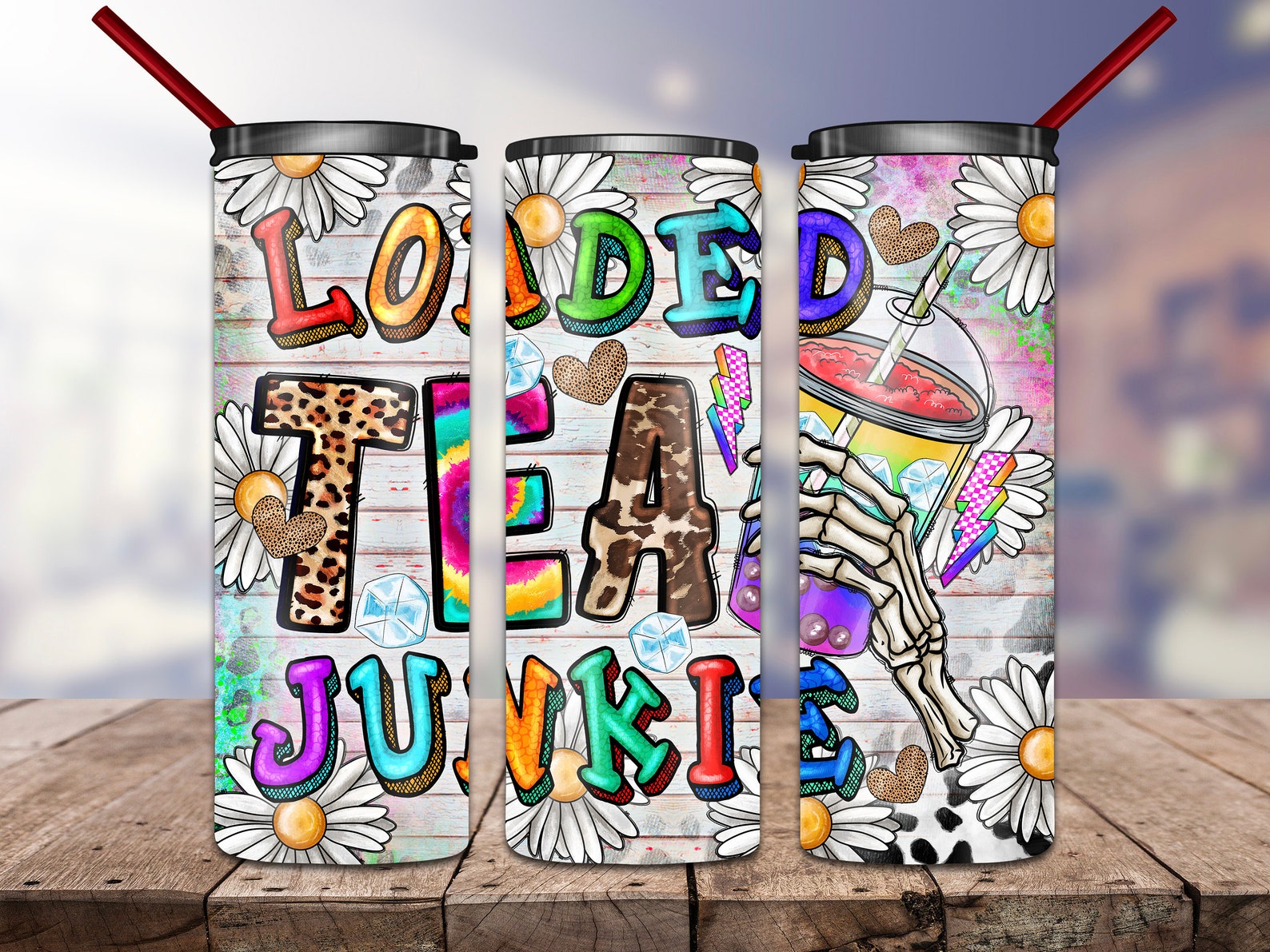 Loaded Tea Junkie Tumbler PNG, 20oz Skinny Tumbler Sublimation Designs ...