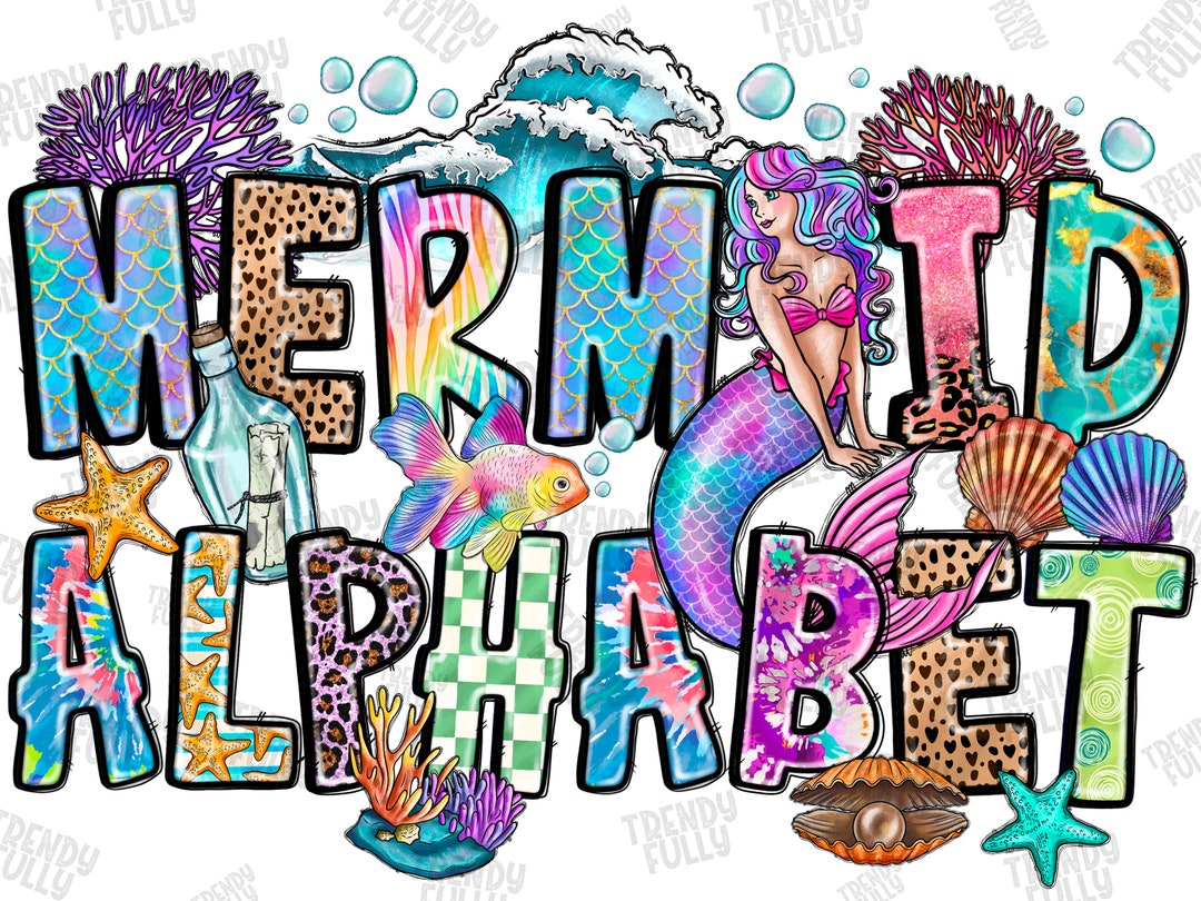 Mermaid Doodle Alphabet Bundle, Mermaid PNG Letters, Sublimation Design ...