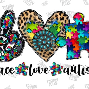 Peace Love Autism Png, Autism Awareness PNG, Autism Heart Png,autism ...