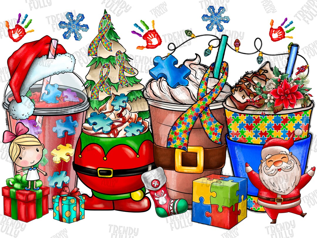 Autism Christmas Coffee Cups Png Sublimation Design, Merry Christmas ...