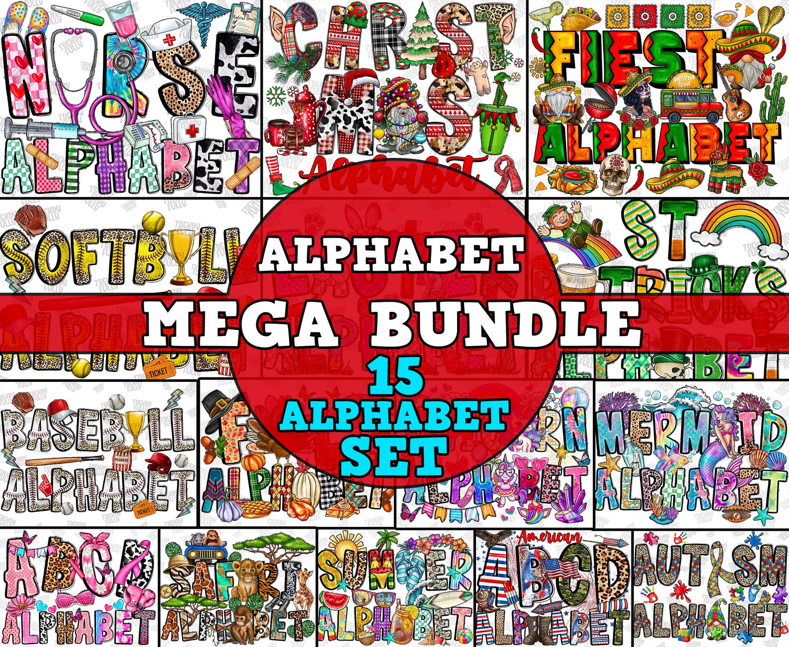 Doodle Alphabet Bundle, Western PNG Letters, Sublimation Design ...