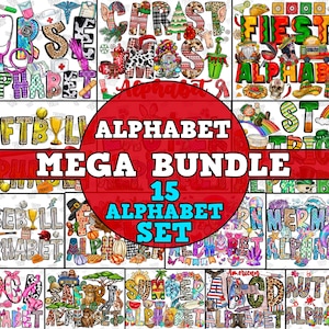 Doodle Alphabet Bundle, Western PNG Letters, Sublimation Design ...
