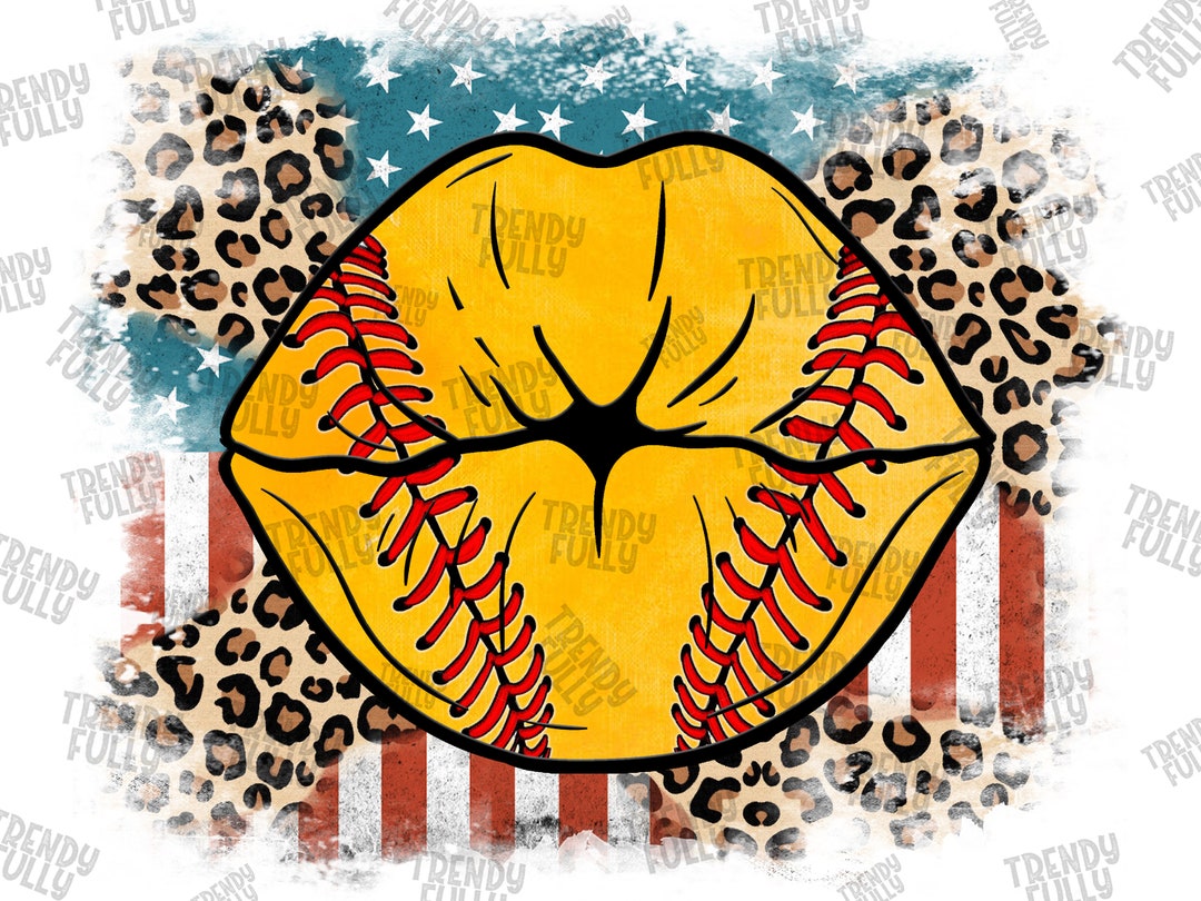 Softball Lips PNG, Softball Sublimation, Lips PNG, Leopard, Softball,american Flag,png File ...