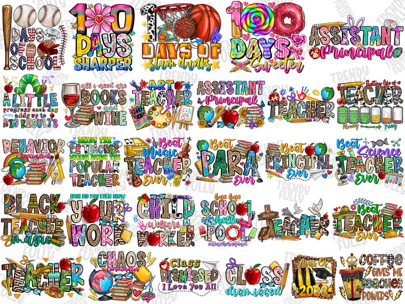 Teacher Life Bundle Png, 100 Days of School Png, Teacher Design Png ...