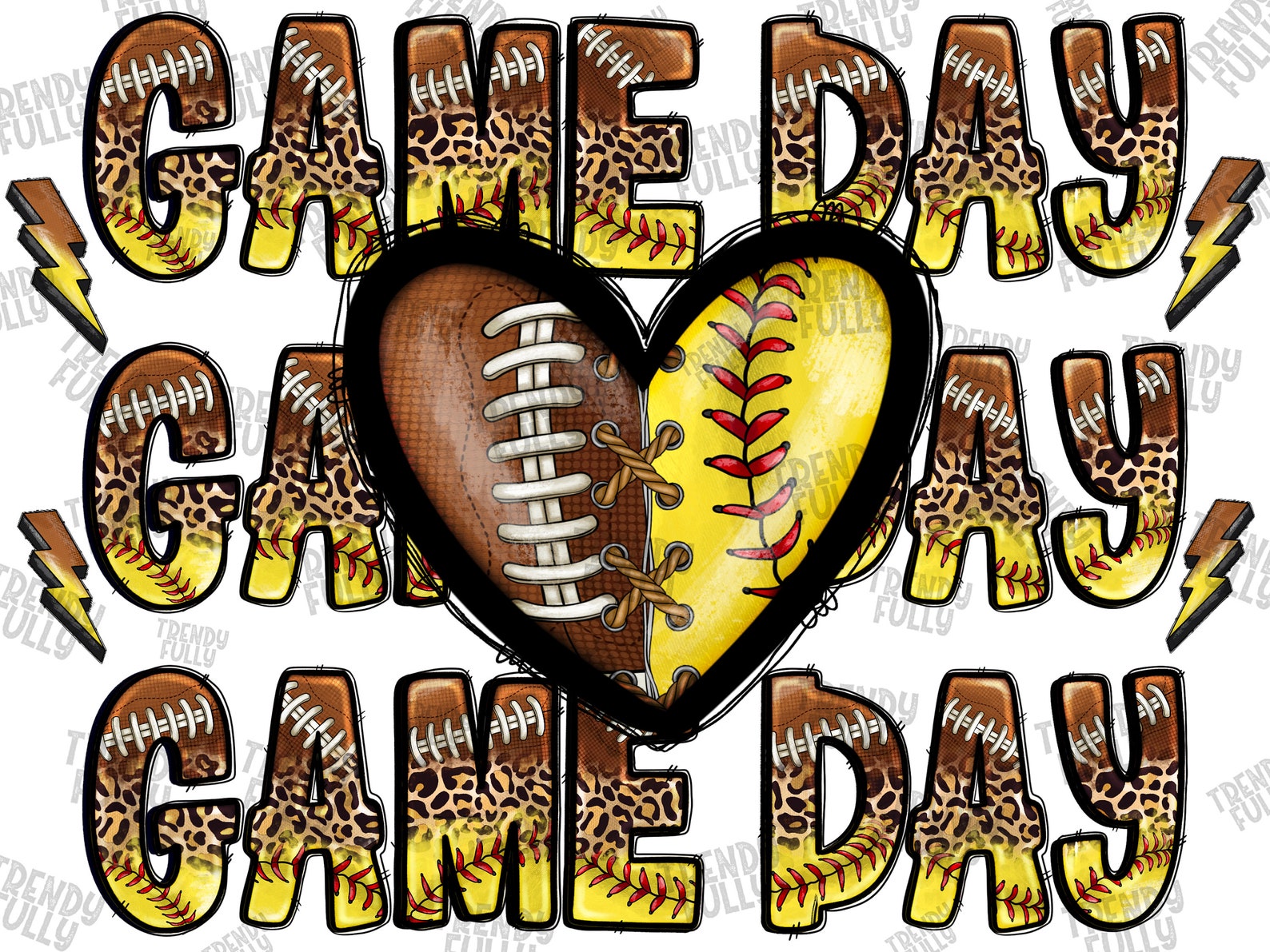 Game Day Png, Football and Softball Png, Sublimation Design, Softball ...