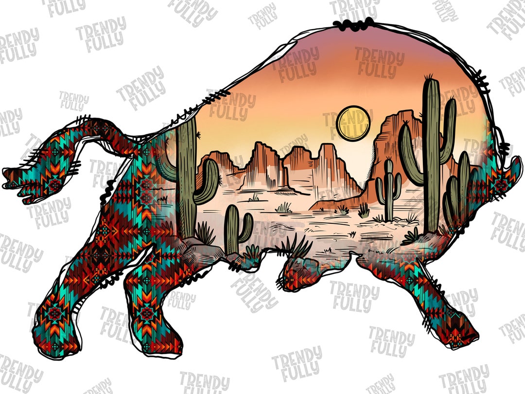Desert and Aztec Buffalo PNG File, Instant Download, Buffalo, Aztec ...