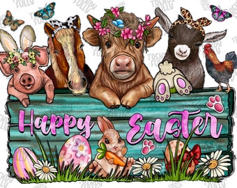 Happy Easter Farm Animals Png, Sublimation Design, Farm Animals Png ...
