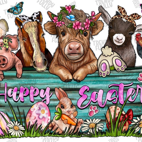 Happy Easter Farm Animals Png Sublimation Design Farm - Etsy