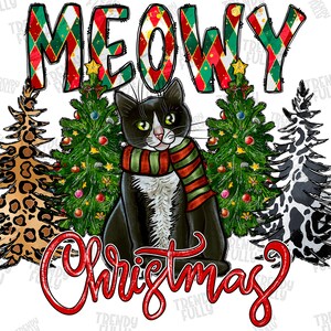 Meowy Christmas Black Cat Png, Meowy Png, Sublimation Design, Christmas ...