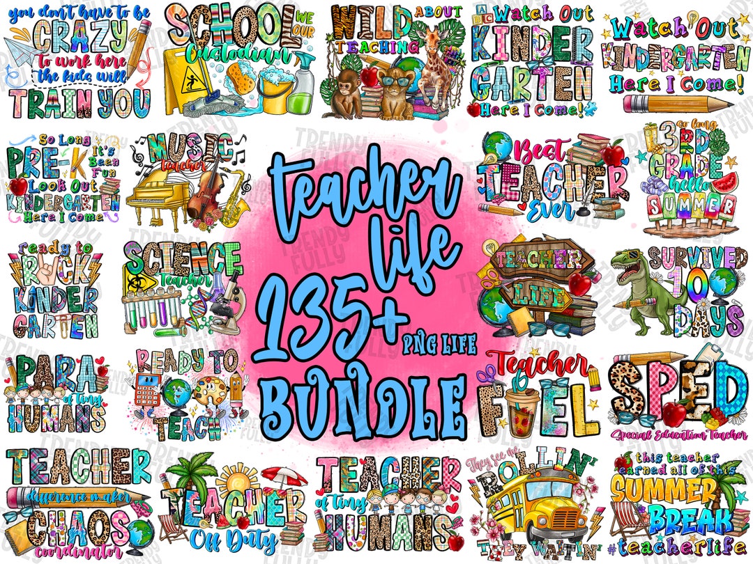 Teacher Life Bundle Png, 100 Days of School Png, Teacher Design Png ...
