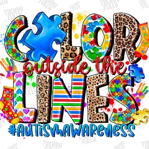 Color Outside the Lines Autism Awareness Png Sublimation Design ...