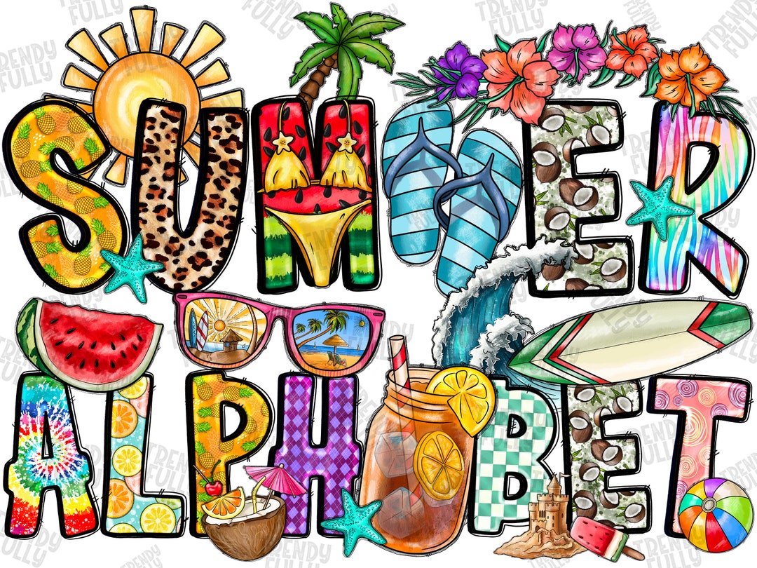 Summer Doodle Alphabet Bundle, Summer Life PNG Letters, Sublimation ...