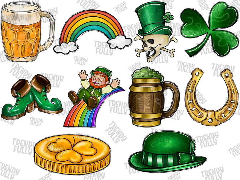 St. patrick's Day Doodle Alphabet Bundle, Lucky PNG Letters, Shamrock ...