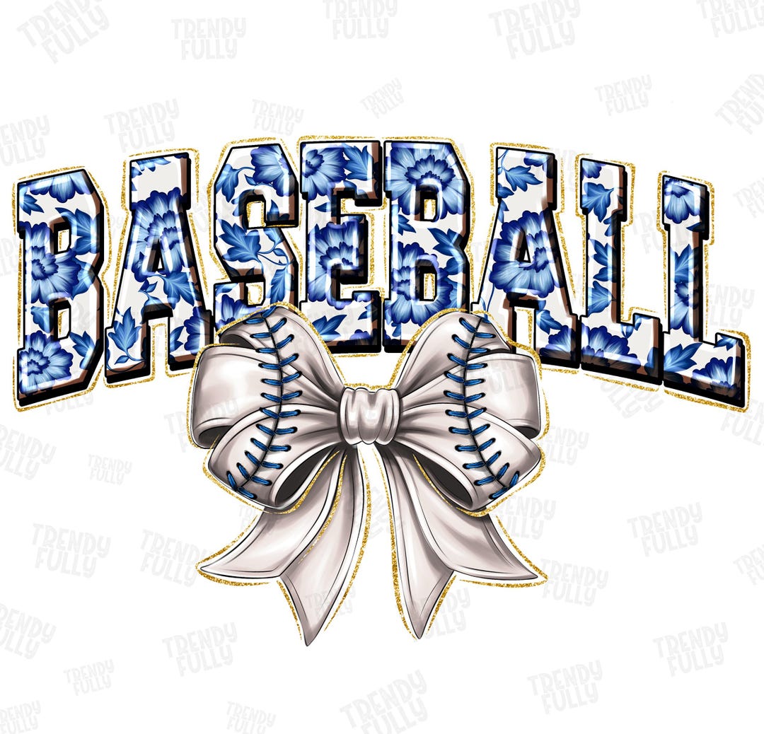 Baseball Floral Toile Blue Water Color Coquette Bow Clip Art Printable ...