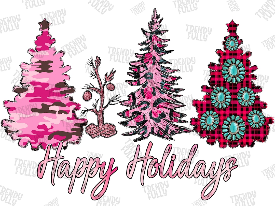 Happy Holidays Pink Tree Png, Snow Png, Pink Tree Png, Pink, Christmas ...