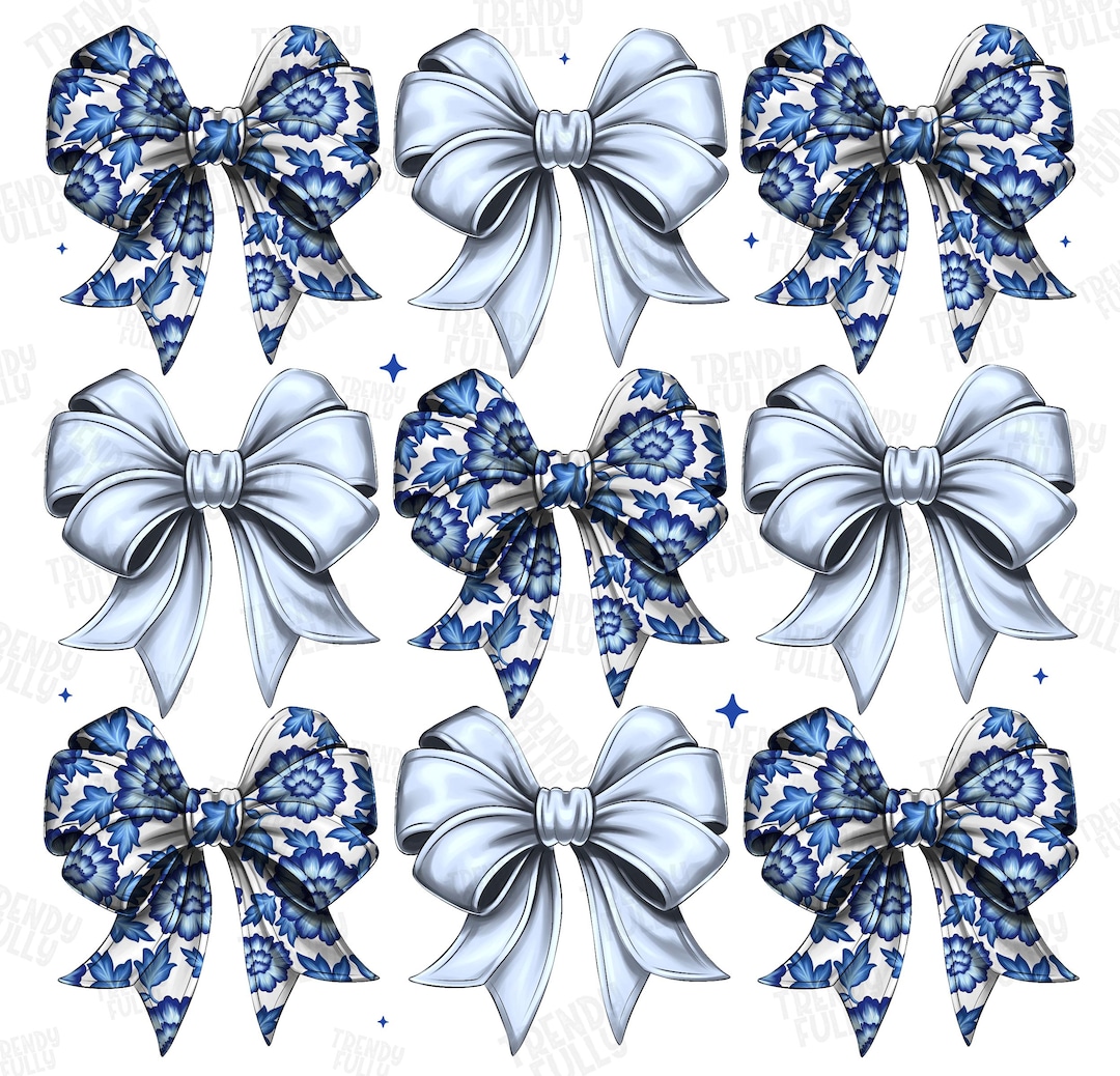 Chinoiserie Bow, Grandmillennial Coquette Bow, Blue White Bow, Bridal ...