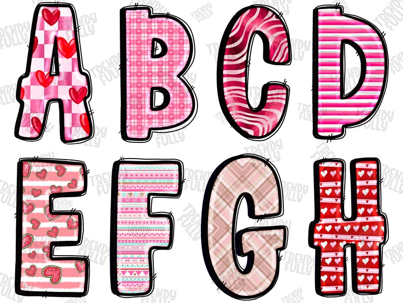 Valentine's Day Doodle Alphabet Bundle, Xoxo PNG Letters, Sublimation ...