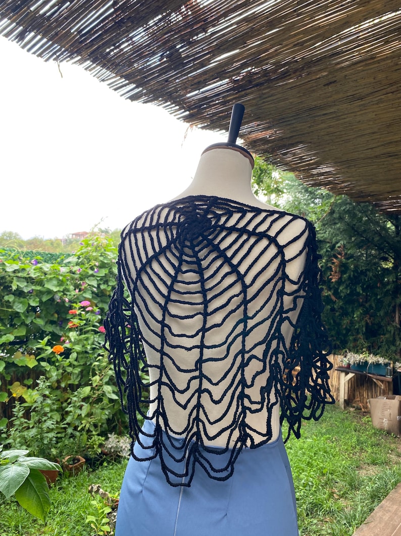 Halloween Crochet Set, Black Spider Web Poncho With Matching Spider ...