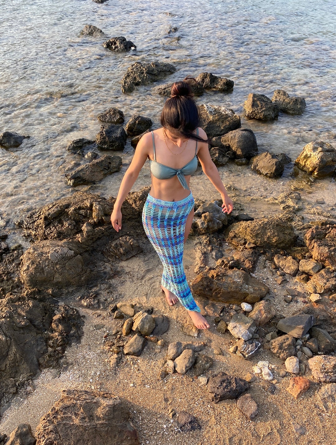 Maxi Crochet Skirt, Beach Cover Up, Sarong Wrap, Beachwear, Lace Sheer Skirt, Fishnet Pareo ...