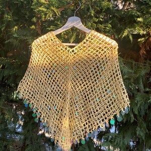 Handmade Mesh Crochet Poncho – Pink Iridescent Sequin Triangle Wrap ...