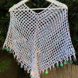 Handmade Crochet Mesh Poncho – Black Gold Sequin Triangle Wrap ...