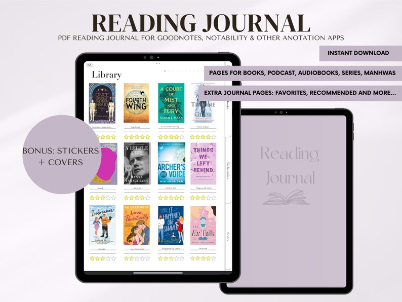 Digital Reading Journal Template, Digital Book Journal PDF, Digital ...