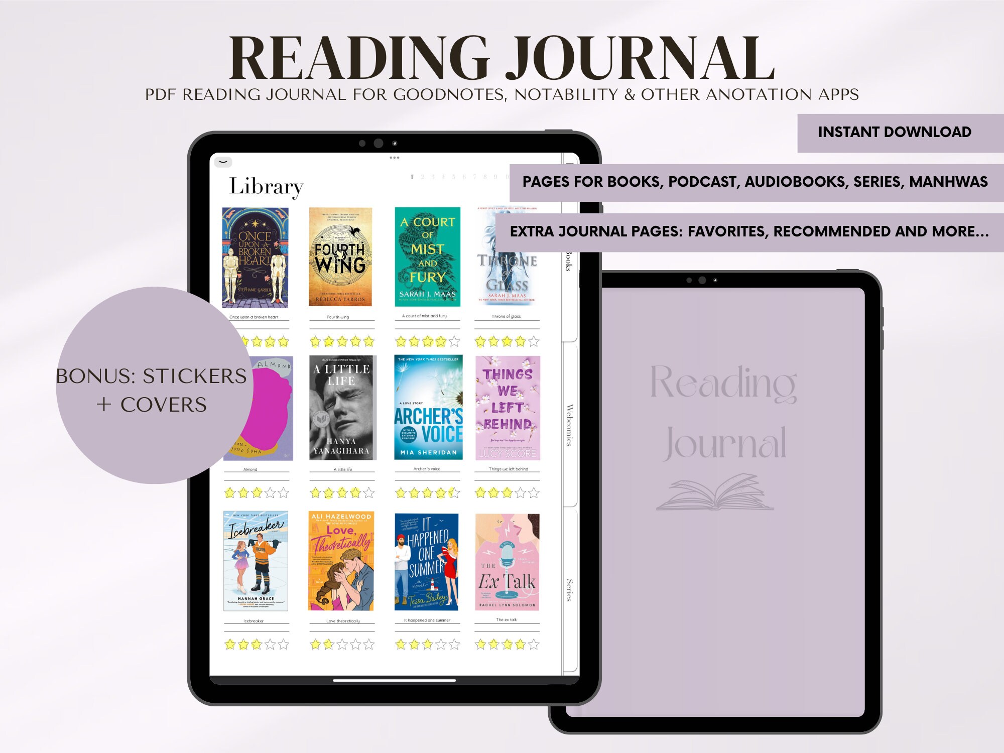 Digital Reading Journal Template, Digital Book Journal PDF, Digital ...