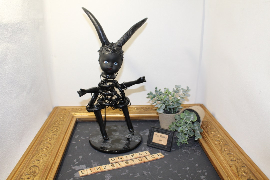 Doll Sculpture Gothic Morbid Teddy Bear Antlers Black - Etsy