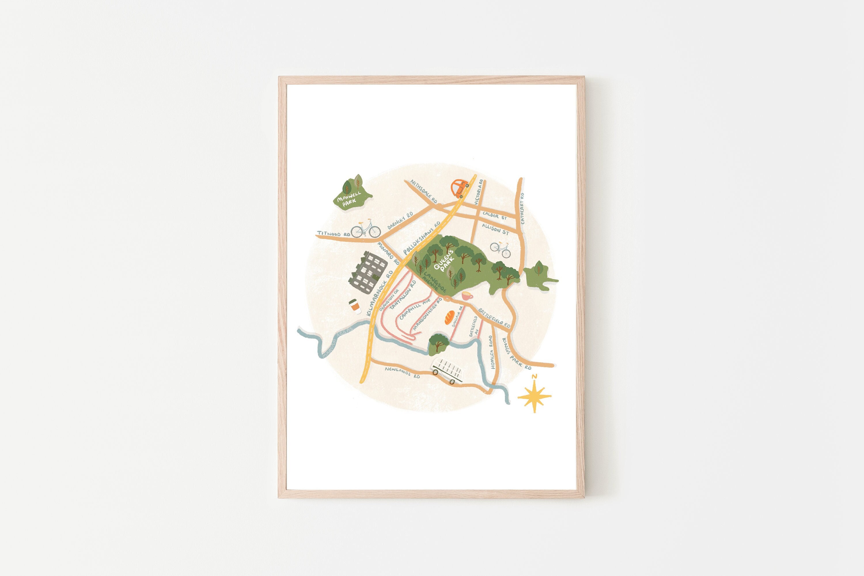 South Side Glasgow Print Illustrated Map Shawlands & - Etsy