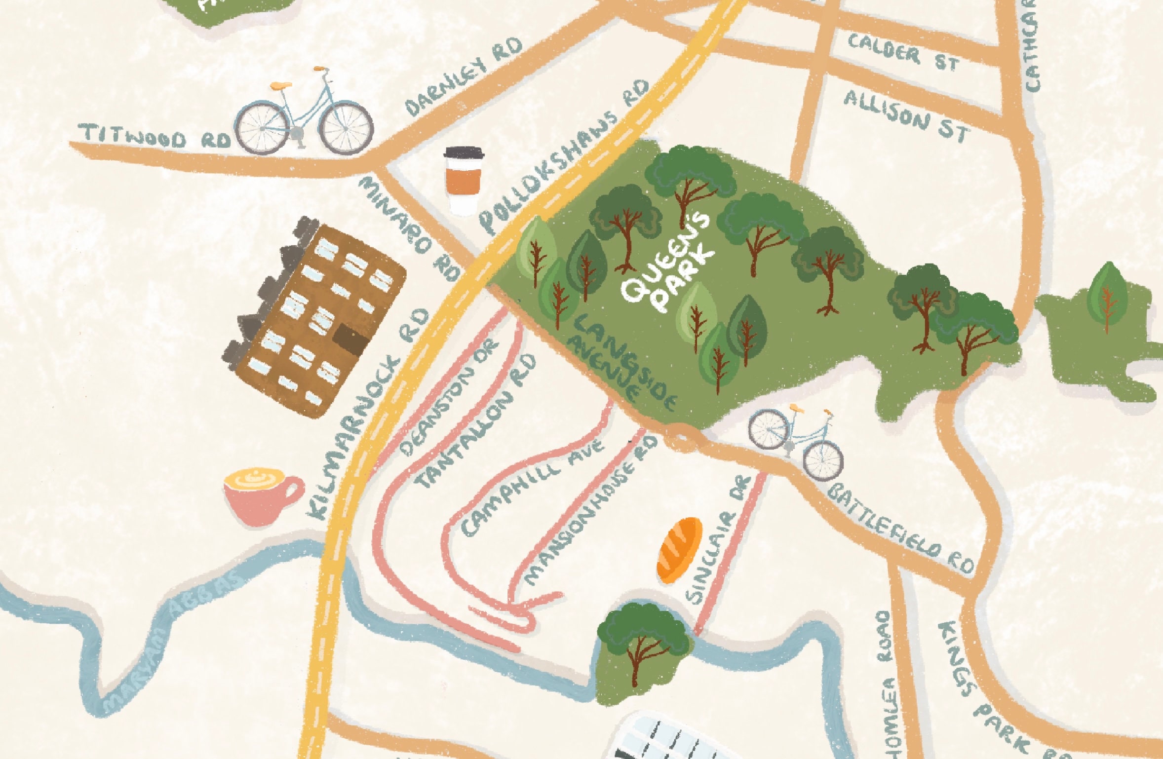 South Side Glasgow Print Illustrated Map Shawlands & - Etsy