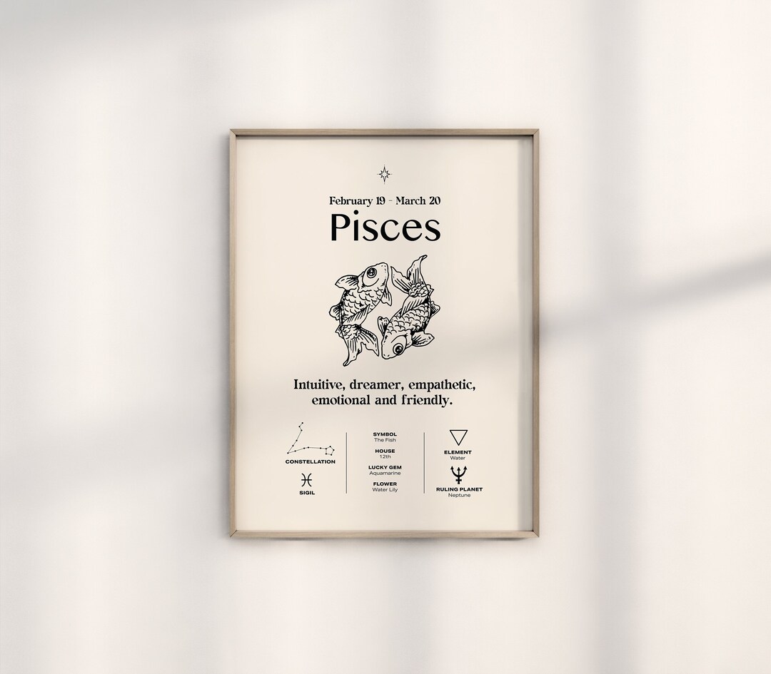 Pisces PRINTABLE Poster, Zodiac Art Print, Star Sign Wall Art ...
