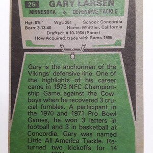 1975 Topps Gary Larsen Rookie #26 Minnesota Vikings - Etsy