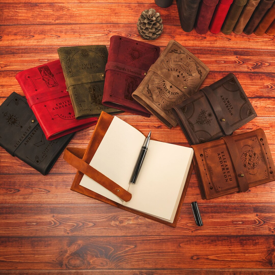 Zodiac Personalized Leather Journal, Engraved Journal, Custom Notebook ...