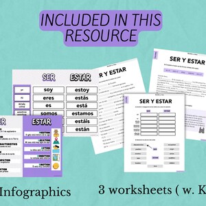 Ser Y Estar (present) Infographic + Chart + 3 Worksheets - Spanish 1 ...
