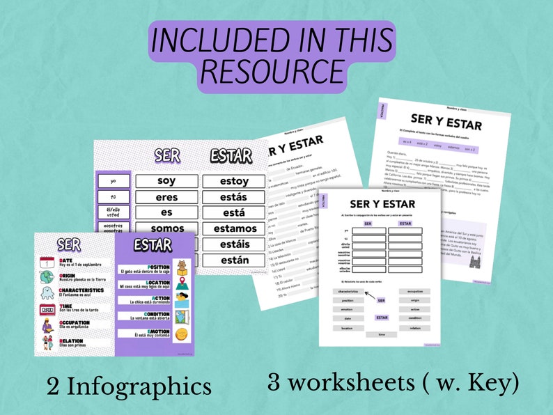 Ser Y Estar (present) Infographic + Chart + 3 Worksheets - Spanish 1 ...