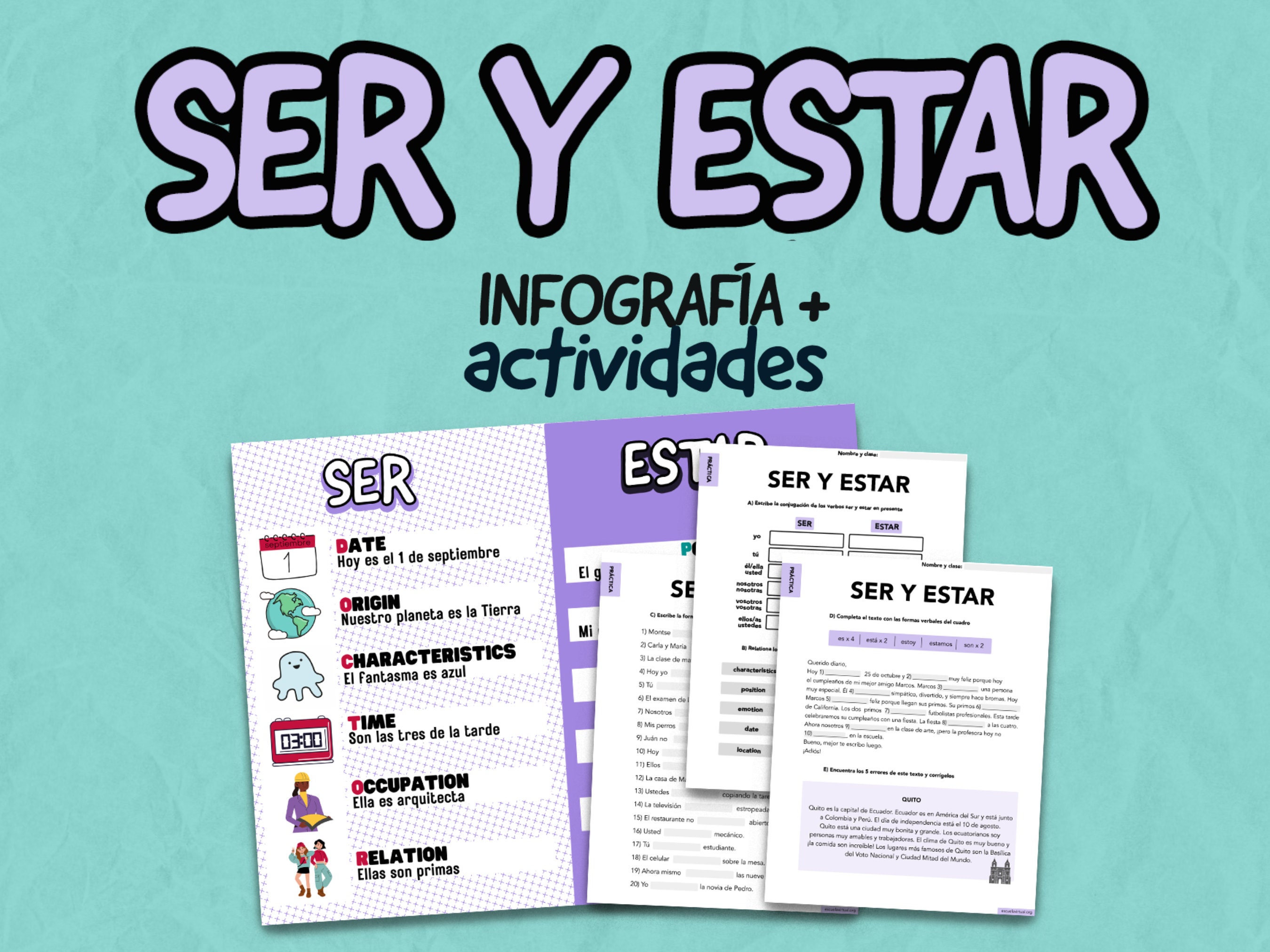 Ser Y Estar (present) Infographic + Chart + 3 Worksheets - Spanish 1 ...