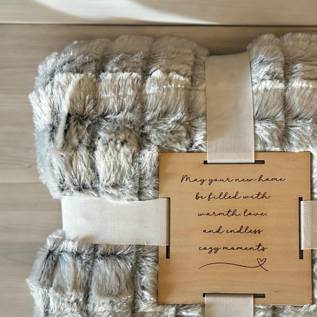 Custom Engraved Wood Blanket Tag With Throw Blanket - 50" X 60 ...