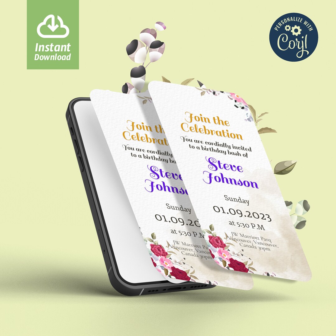 Personalized Birthday Invitation Template, Editable Floral Digital ...
