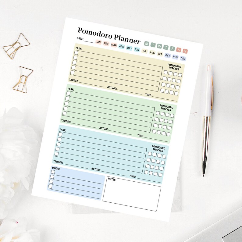 Pomodoro Planner, Productivity Printable, Time Management, Fillable PDF ...